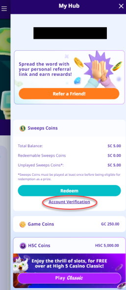 High 5 Casino Login & Sign Up Verification Instructions