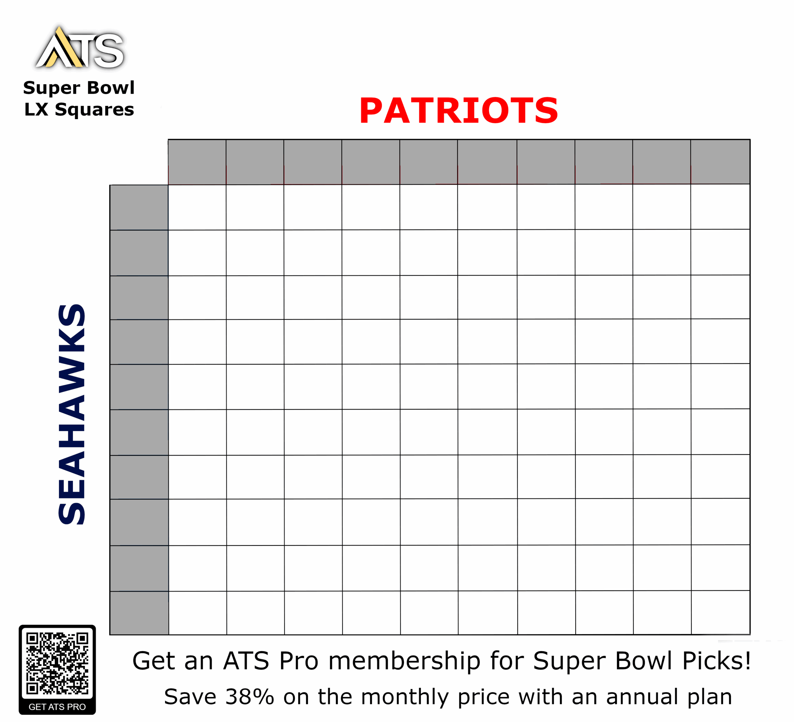 2026 Super Bowl Squares Printable PDF | Free Download